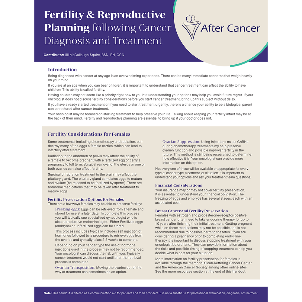 Fertility & Reproductive Planning Following Cancer Diagnosis and ...